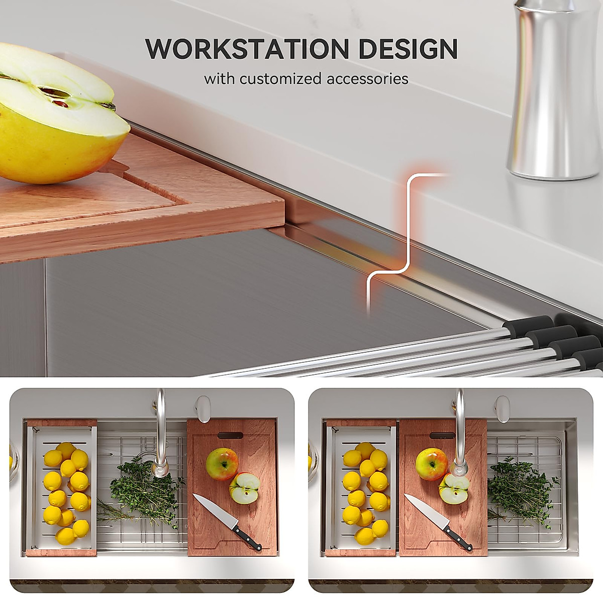33 Undermount Kitchen Sink - Lordear 33 Inch Kitchen Sink 16 Gauge Stainless Steel Single Bowl Ledge Workstation Under Counter Kitchen Sink