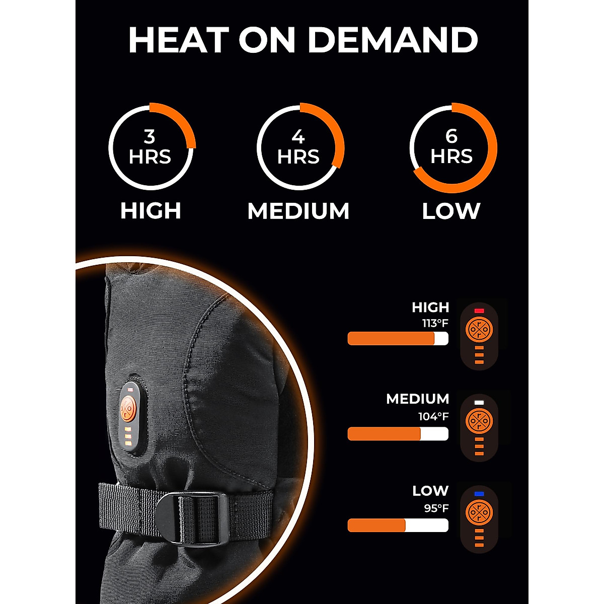 ORORO Heated Gloves for Men and Women, Rechargeable Electric Gloves for Hiking, Skiing, Motorcycle (Black,M)