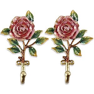 Jiodaueyu 2 Pcs Single Vintage Wall Hooks, 3D Flower Shaped Decorative Wall Hooks for Hanging Bag Towels Keys Hats, Home Decor (Pink Flower)