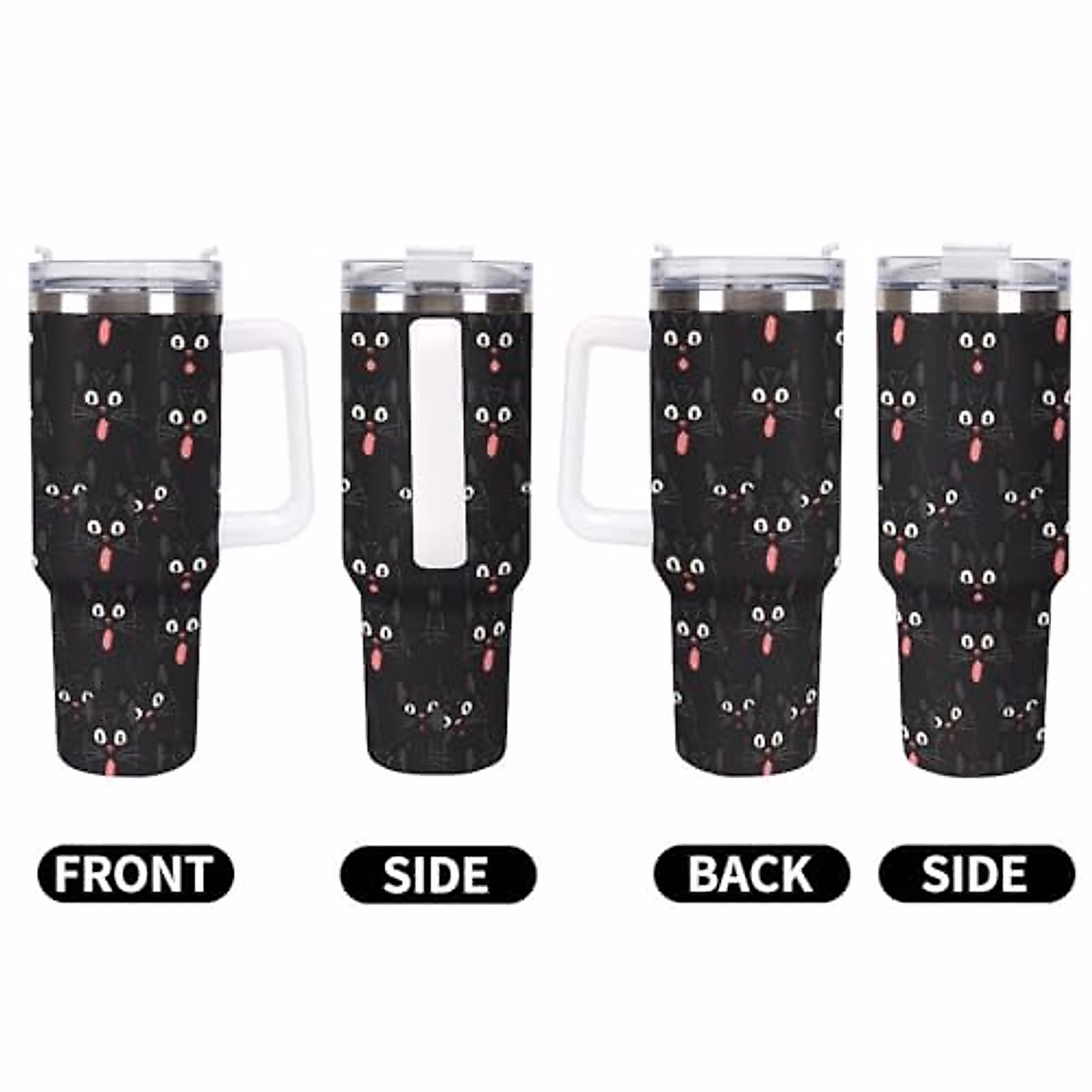 Black Cat 40OZ Tumbler Stainless Steel Travel Mug Water Bottle Car Cup Tea Cups with Lid White-style