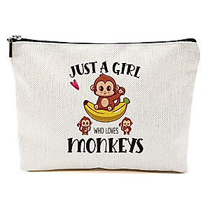 Monkey Makeup Bag Monkey Gifts for Women Girls Monkey Stuff Merch Animal Lover Breeder Funny Birthday Christmas Gift Ideas for Teens Daughter Sister Bestie Friends Niece Just A Girl Who Loves Monkeys