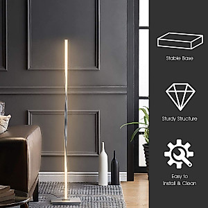 Tangkula Helix LED Floor Lamp for Living Rooms, 48 Inch Modern Tall Bright Contemporary Standing Pole Light with Built-in Foot Switch, for Bedrooms & Offices (Silver)