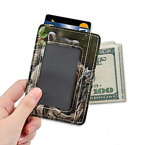 Linomo Thin leather Card Holder and Money Clip Cute Animal Raccoon Wallet RFID Blocking for Men & Women