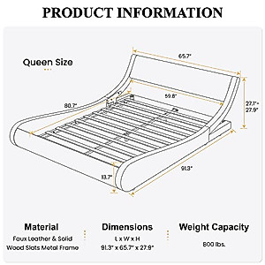 SHA CERLIN Modern Low Profile Platform Bed Frame Queen Size, Stylish Faux Leather Upholstered Sleigh Bed with Adjustable Headboard, No Box Spring Needed, Black&White