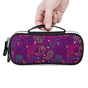 Abstract Paisley Pattern PU Leather Pencil Pen Case Organizer Travel Makeup Handbag Portable Stationery Bag