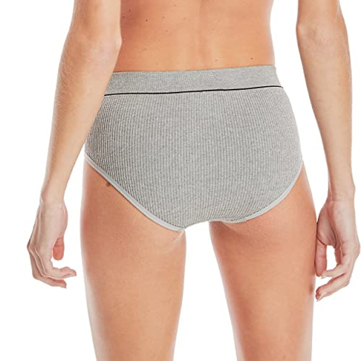 Hanes Women's Originals Seamless Stretchy Ribbed Hi-Leg Bikini Panties Pack, Assorted, 6-Pack, Black/Heritage Grey Marle, X Large