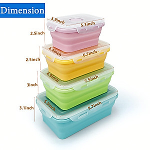 Lunbengo 4Pack Collapsible Reusable Lunch Containers, 350ml-500ml-800ml-1200ml, Silicone Food Storage Containers with Lids, Food Grade, Space Saving, Leak-proof Camping Travel Food Containers