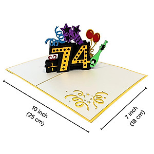 ALPHAK Happy 74th Birthday 3D Pop Up Card, Birthday 3D Greeting Card, 74th Birthday Gifts