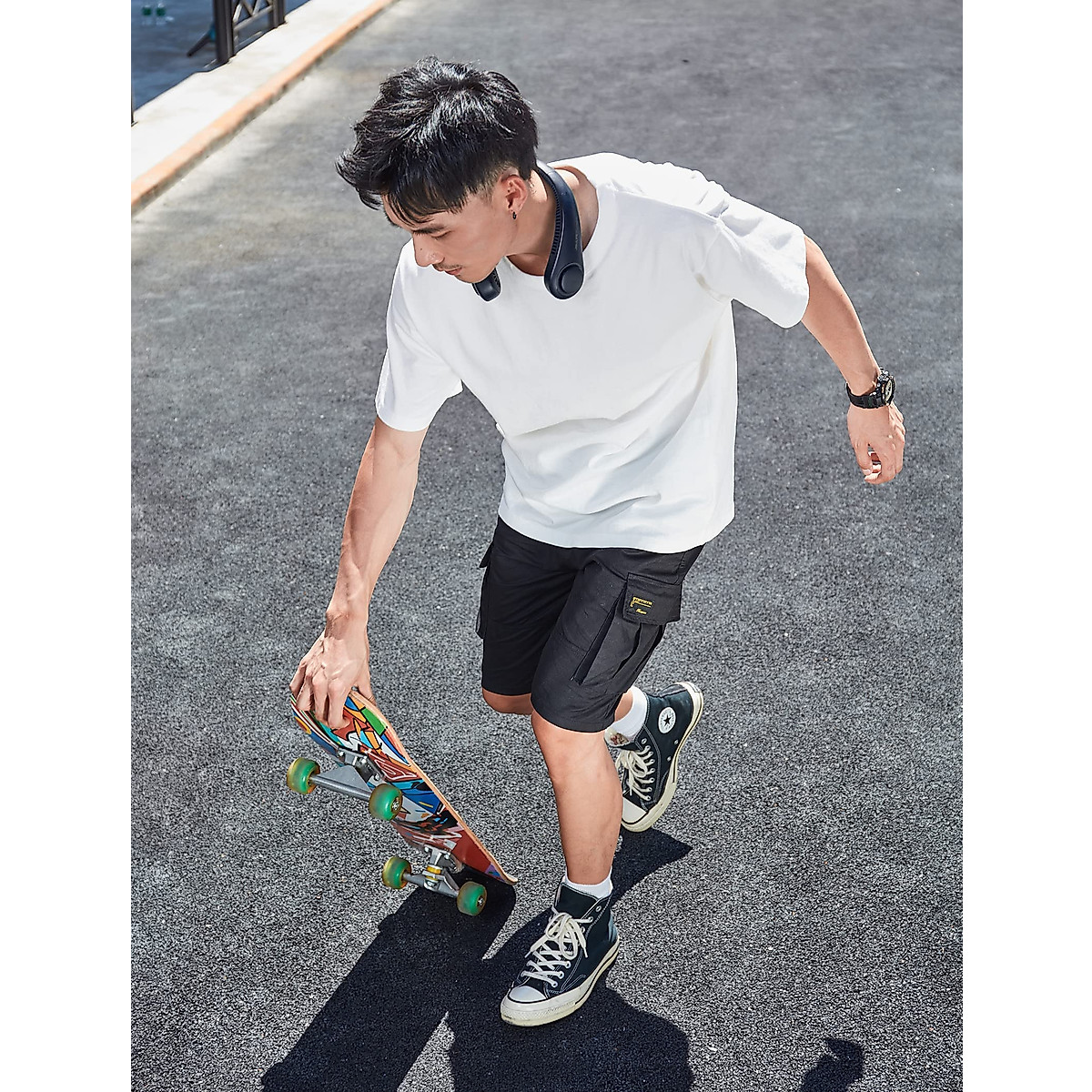 JISULIFE Neck Fan, Personal Wearable Fan, Portable Bladeless Fan, 3 Speeds Rechargeable, Battery Operated Neck Fan for Men Women 2024 Version-Blue