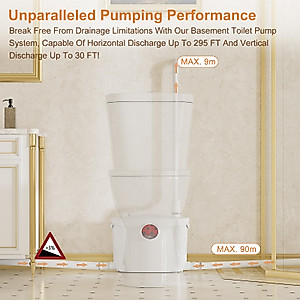 Simple Project 19" Extra Tall Macerating Toilet For Seniors, Upflush Toilet For Basement | 600w Macerator Pump With 4 Water Inlets For High Toilets, Shower, Laundry