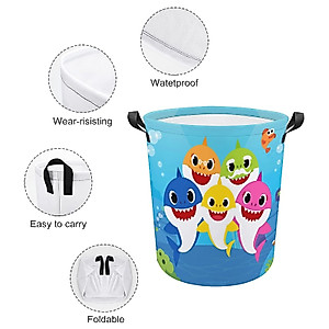 WINKO Baby S-hark Dirty Clothes Hamper Circular Waterpoor Foldable Hamper Dirty Clothes Laundry Basket Storage Bag with Durable Handle for Bedroom,Bothroom,Toys
