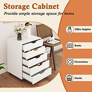 Giantex 5-Drawer Storage Cabinet, Mobile File Cabinet with Drawers, Wheels, Rolling Lateral Filing Cabinet Under Desk, Chest of Drawers, 19.5" x 16" x 25.5" Office Cabinet for Living Room, Study