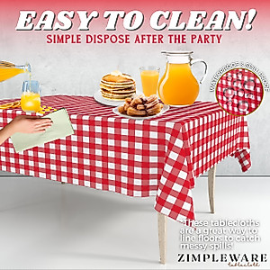 ZIMPLEWARE Premium Red Gingham Checkered Plastic Table Cloth Disposable (12 Pk) Plastic Tablecloths for Rectangle Tables (54in x 108in) Party Table Cloths Disposable for 6ft to 8ft Rectangle Tables