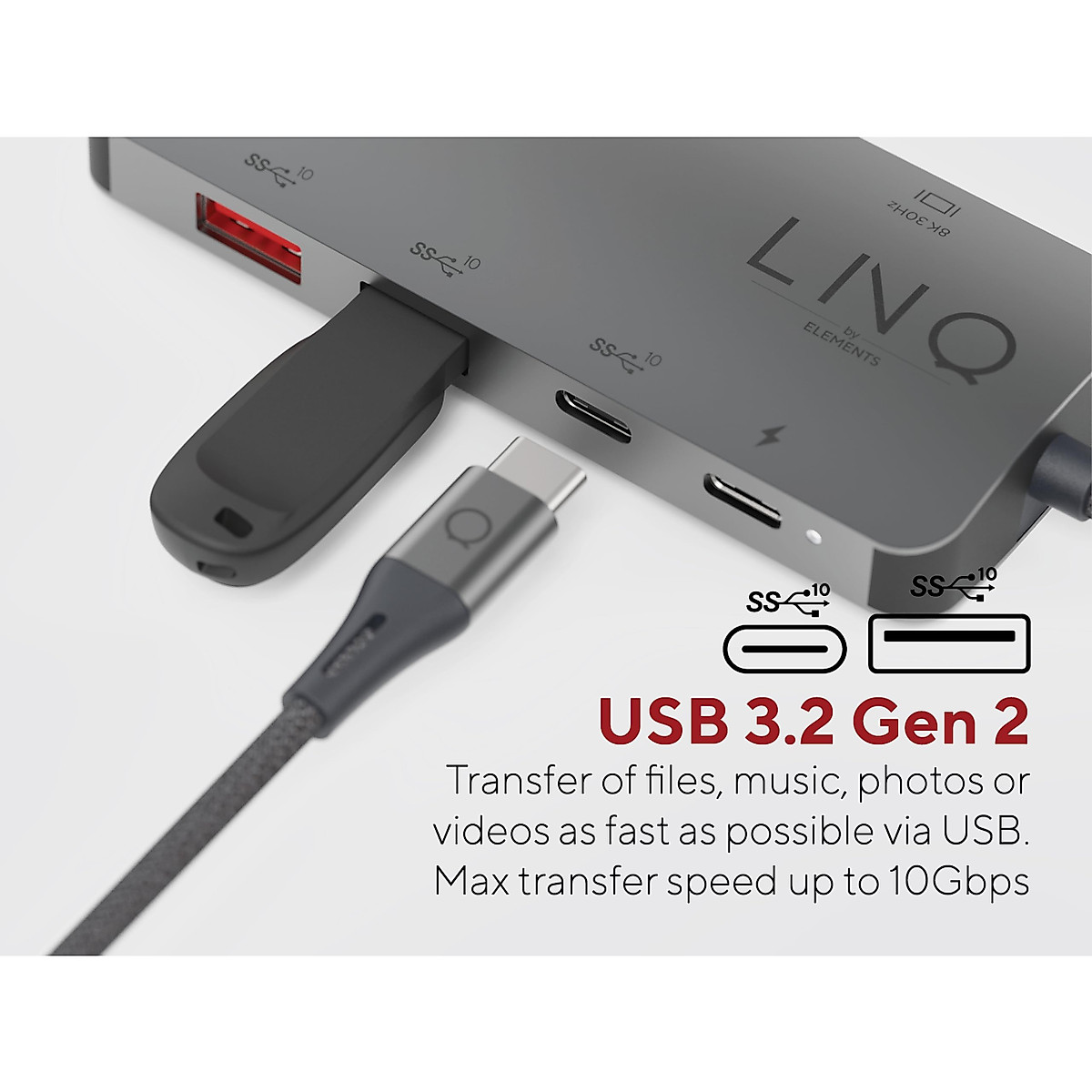 LINQ byELEMENTS LQ48022 8-in-1 8K Pro Studio SSD USB-C Multiport Hub