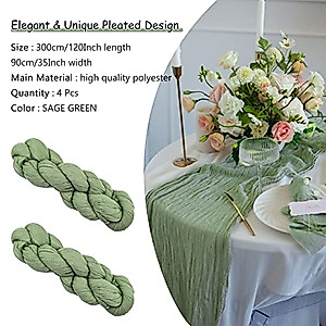 4 Pcs 10Ft Cheesecloth Table Runner 35x120 Inch Gauze Table Runner Boho Wedding Table Runner Tablecloth Romantic Rustic Table Runner for Wedding Bridal Shower Birthday Party Table Decor(Sage Green)