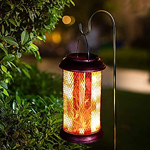 Solar Lanterns Flickering Flame Lights Metal Flame Lantern Outdoor Hanging Lighting Waterproof LED Flame Lights for Patio Garden Yard Winter Gift for Christmas