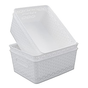 Xowine 4-Pack Plastic Weave Basket, Storage Basket, White