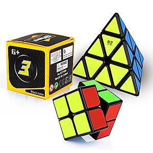 ROXENDA Speed Cube Set, Magic Cube Set of 2x2x2 3x3x3 Pyramid Cube Smooth Puzzle Cube (Black)