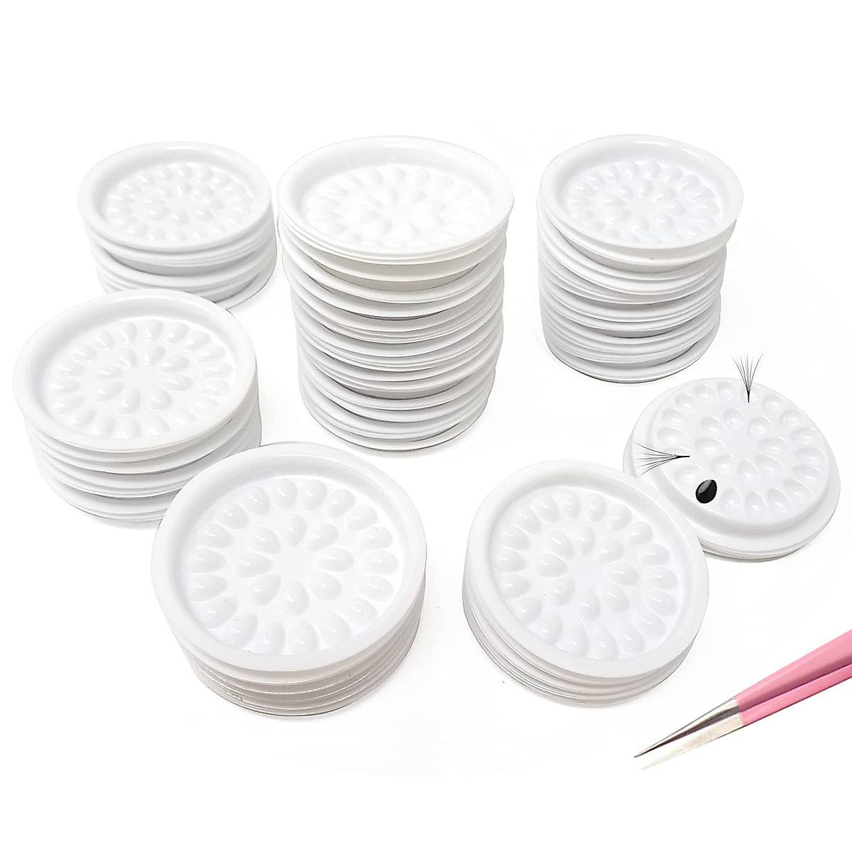 Honbay 100PCS Disposable Plastic False Eyelashes Glue Holder Eyelash Extension Glue Pallet Pads for Nail Art or Tattoo Ink (white)