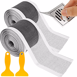 HJJWNDDNG 2Pcs Shower Drain Mesh Stickers Self-Adhesive Bathtub Drain Hair Catcher 70mmx10m Cuttable Shower Drain Mesh Filter with 2 Scrapers Waterproof DIY Hair Stopper for Bathroom Bathtub Kitchen