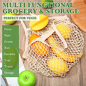 Woanger 24 Pcs Reusable Cotton Mesh Produce Shopping Bags Washable Grocery Bag Net Portable Fruit and Vegetable Bag Cotton String Bags Long Handle Net Tote Organizer (Short Handle)