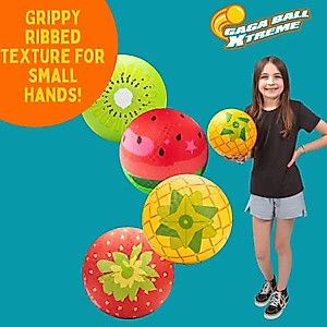 SCS Direct Gaga Fruit Themed Playground Balls (2pk) (8.5 inches) w Air Pump- Durable Grip Rubber Pack for Recess Dodgeball, Kickball, Gagaball Play & School -Fun Kids Summer Camp Outdoor Toys & Gifts