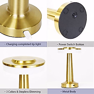 Orstarry 2 Pack Table Lamp, Portable LED Table Lamp, Rechargeable Table Lamp with 3 Brightness Touch Lights for Restaurant/Bedroom/Bar/Outdoor Party/Camping/Coffee Shop Night Lights（Gold）