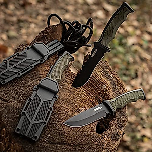 Dispatch Tactical Fixed Blade Knife Bushcraft Survival Hunting Tool, Non-slip Stylish Handle, with Practical Sheath, for Camping, Hunting, Adventure, 9'' Closed
