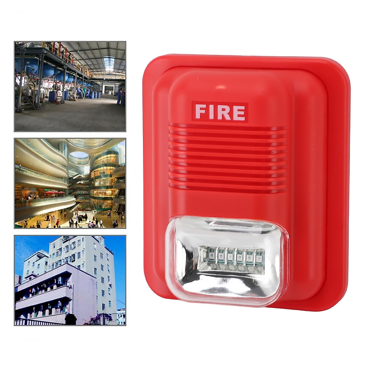Audible and Visual Fire Alarm Device, Plastic Sound and Light Fire Alarm Warning Strobe Siren Alert Security System for Residential Buildings