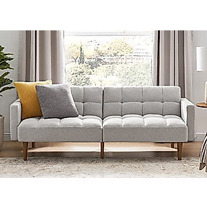 mopio Aaron Futon Convertible Sofa Sleeper Futon Twin Size with Arms Split Back Design 77.5" (Fabric, Light Gray)