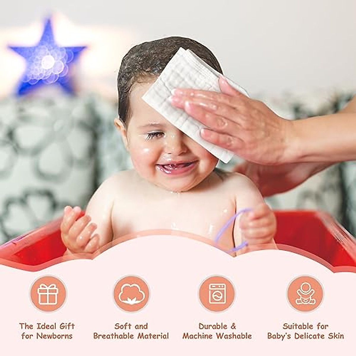 AIDEA Baby Muslin Washcloths-10 Pack, 100% Cotton Washcloth, Newborn Essentials, Soft Baby Washcloths, Absorbent Baby Towel, Bath Face Towels, Burp Cloths, Rags for Newborn, Baby Gifts-White 10" X10"