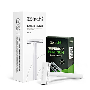 White Double Edge Safety Razor for Women and Men+ 50 Counts Saftey Blades for Shaving