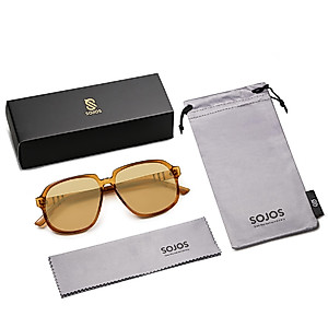 SOJOS Retro Vintage Square Polarized Sunglasses for Women Men 70s Stylish Oversized Sunnies SJ2272, Brown/Brown