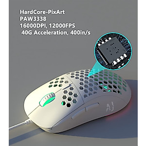 FIRSTBLOOD ONLY GAME. AJ380 69g Lightweight Gaming Mouse with Honeycomb Shell, RGB Backlit, 16000 DPI PixArt 3338 Sensor, Programmable 6 Buttons, White