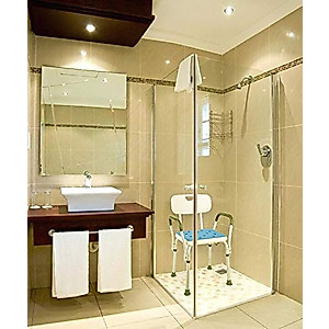 HappyNites Shower Chair with Rails - Shower Seat with Arms for Seniors with Tote Bag and Handles, Tall Shower Chair for Elderly, Handicap Tub Shower Seats for Adults (White Chair with Rail)
