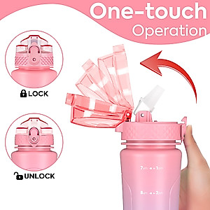 OLDLEY Kids Water Bottle for School with Straw Chug Lid, 15 oz Unbreakable Leak-Proof BPA-Free Motivational Water Bottles with Time Marker for Travel Sports Gym, 2 Lids, Candy Pink/Blueberry