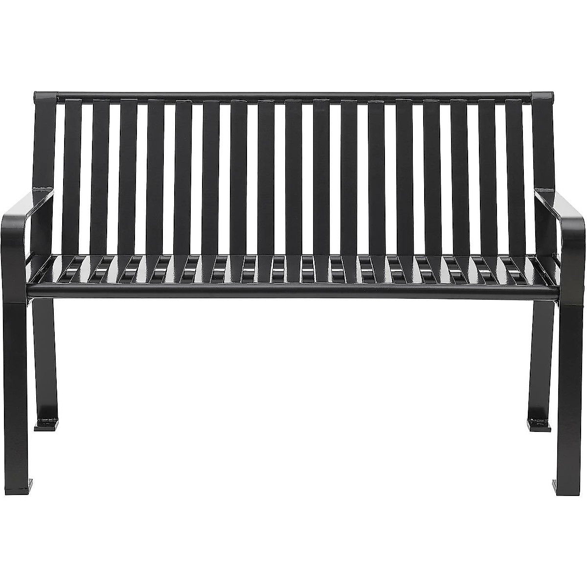 Global Industrial 4 ft. Outdoor Park Bench with Back, Vertical Steel Slat, Black, Unassembled