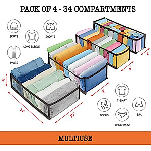 MAGIC HOME USA Drawer organizer, 4 piece set, soft plastic, closet organizers and storage, drawers dividers for clothes, transparent with black edge, works with KonMari folding method (Black)