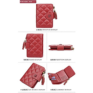 Women Bifold Leather Wallet Nlocking Ladies With Card Holder Window Coin Purse (Red)