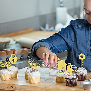 24 Pack Sweet Home Cupcake Toppers Glitter Key Lock Housewarming Cupcake Picks New Home Theme Party Welcome New House Party Cake Decorations Supplies Gold