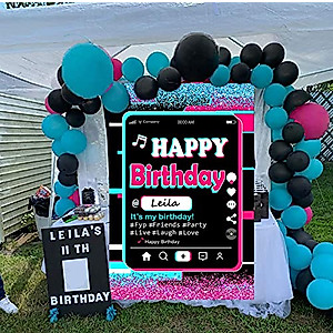 TIK TOC Backdrop Personalized Name with a Marker Music Birthday Party Decorations,Large Birthday Party Backdrop for Teens Social Media Theme Birthday Party