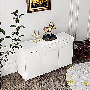 RASOO Buffet Cabinet Kitchen Cabinet Storage Sideboard Cabinet Cupboard Sideboard Buffet Kitchen Room (White -3 Doors and 3 Drawers)