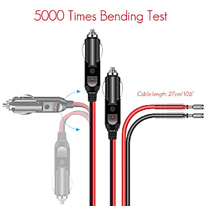 YONHAN Cigarette Lighter Male Plug 12V Fused Replacement 2 Pack, Male Cigarette Lighter Plug Adapter with Leads & LED Light, 12v Plug Connector Socket 1FT 16AWG Extension Cable with 15A Fuse