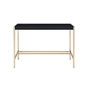 Knocbel 42in Contemporary Writing Desk with USB Port, Home Office Workstation Computer Desk Dressing Table wih Metal Base, High Gloss Finish (Black and Gold)