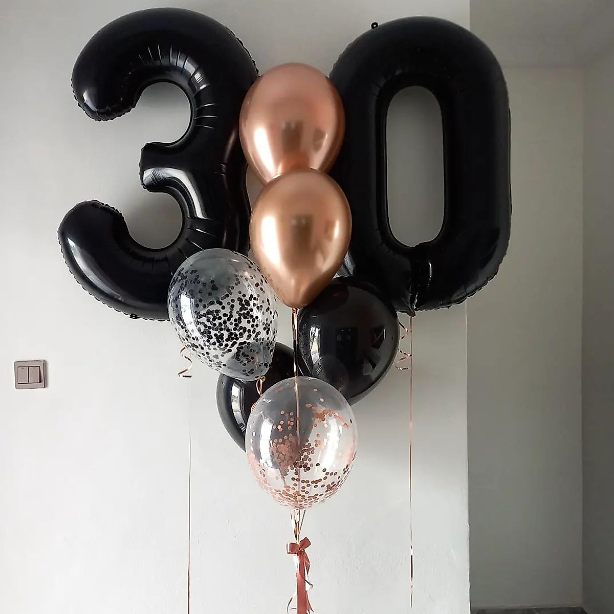 Rose Gold and Black Balloon Arch Garland Kit, 100pcs Rose Gold Black Balloons with Tape Strip & Dot Glue for Girl's Birthday Bridal Shower Mother's Day Wedding Graduation Prom Decorations Supplies