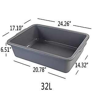 Easymanie 3-Pack Extra Large Bus Tub, 32 L Plastic Bus Tote Bin, Grey
