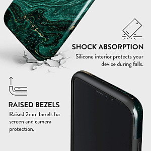 BURGA Phone Case Compatible with iPhone X/XS - Hybrid 2-Layer Hard Shell + Silicone Protective Case -Emerald Green Jade Stone High Luxury Gold Glitter Marble - Scratch-Resistant Shockproof Cover
