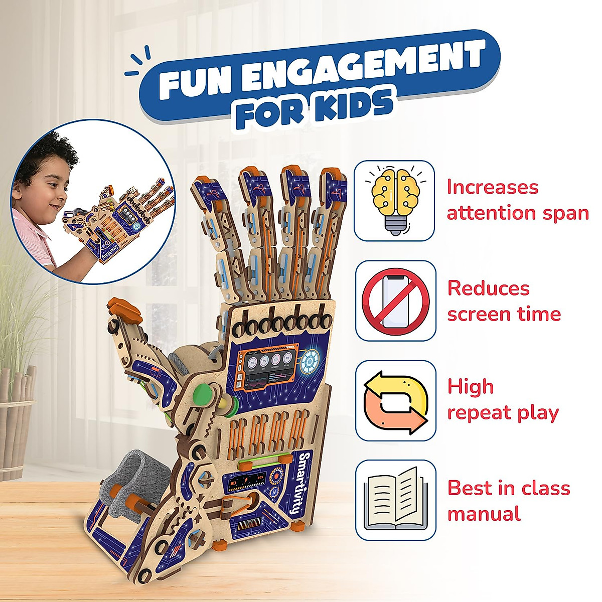 Smartivity Robotic Mechanical Hand Toy for 8-14 Years Old Kids | Cool Birthday Gifts Ideas for Boys & Girls | DIY STEM Science Project Toys for 8,9,10,11,12,13,14 Years I Wooden Engineering Game
