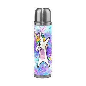 Unicorn Water Bottle Stainless Steel Insulated Thermos Kids Metal Resuable Vacuum Galaxy Bottle with Leather Bottle Holder 16 Oz(500 ml)