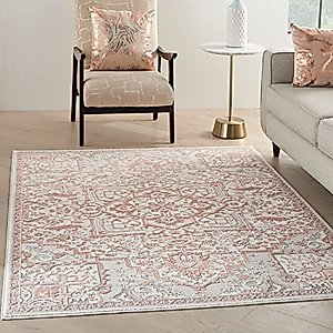 Nourison Elation Floral Ivory Brick 4' x 6' Area -Rug, Easy -Cleaning, Non Shedding, Bed Room, Living Room, Dining Room, Kitchen (4x6)